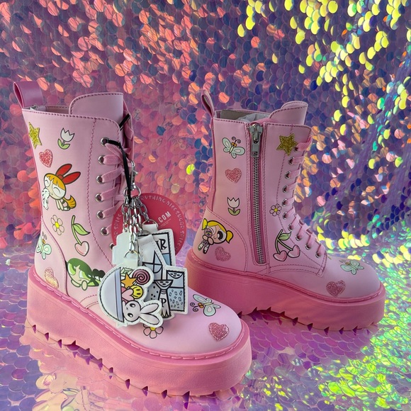 Dolls Kill | Shoes | Dolls Kill X Power Puff Girls Pink Combat Boots ...